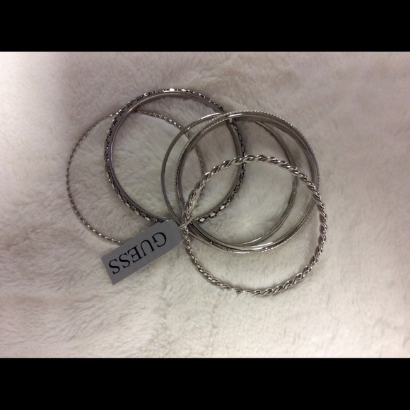 Guess | Jewelry | Guess Silver Logo Rhinestones Bangles Set Of Six ...